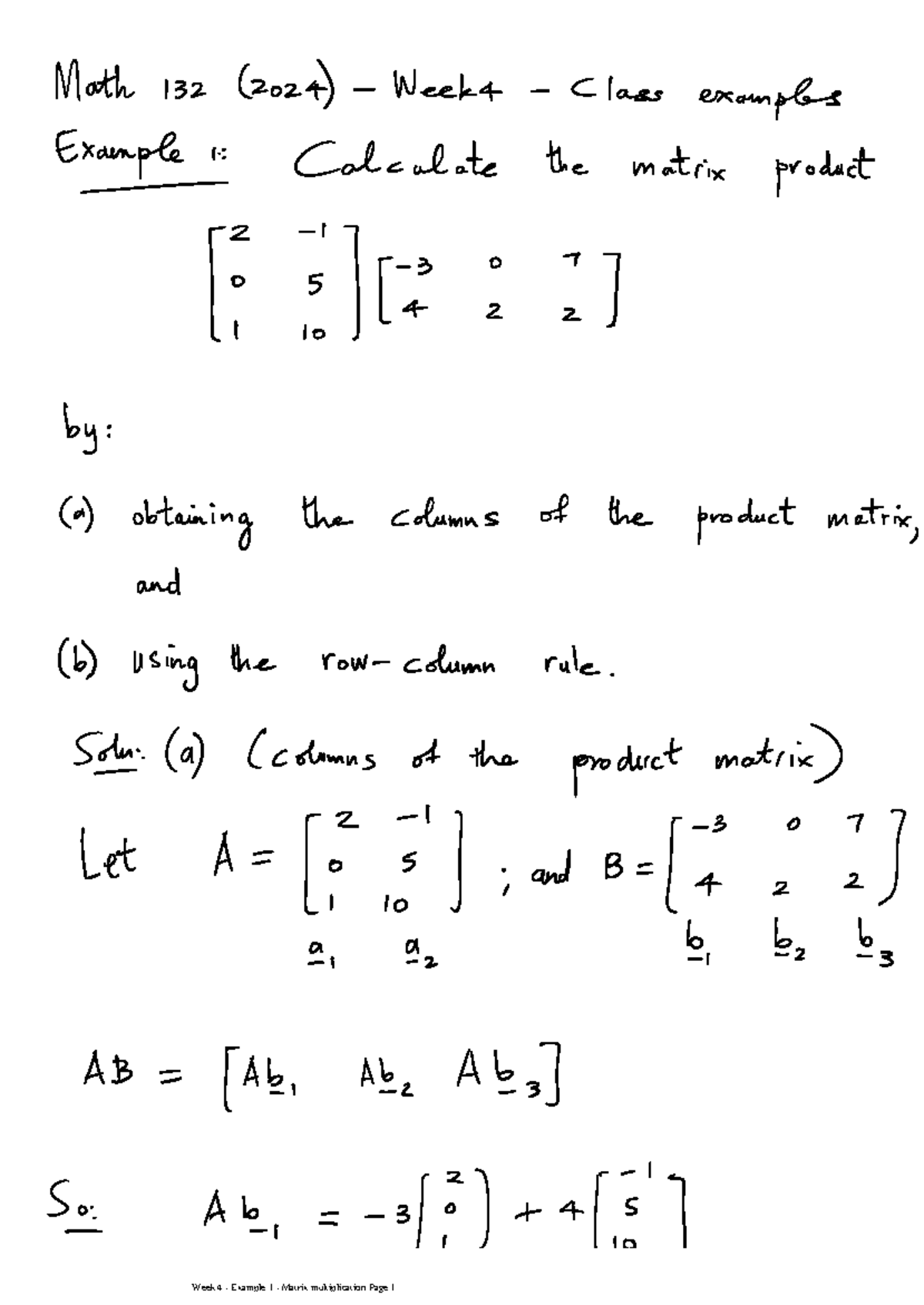Week 20 notes for Maths - Math132P1 - Week 4 - Example 1 - Matrix ...