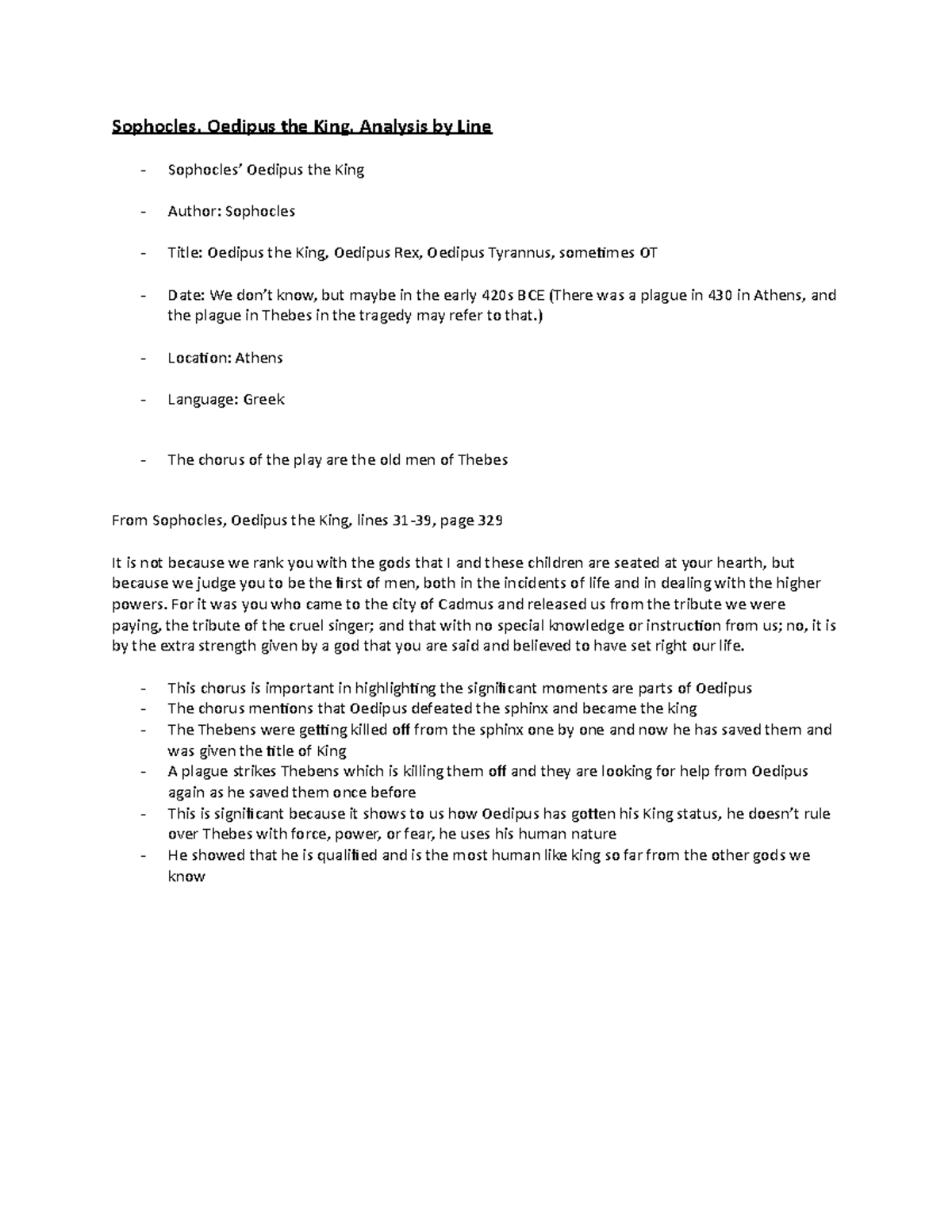 Sophocles, Oedipus the King, Analysis by Line - Sophocles, Oedipus the ...