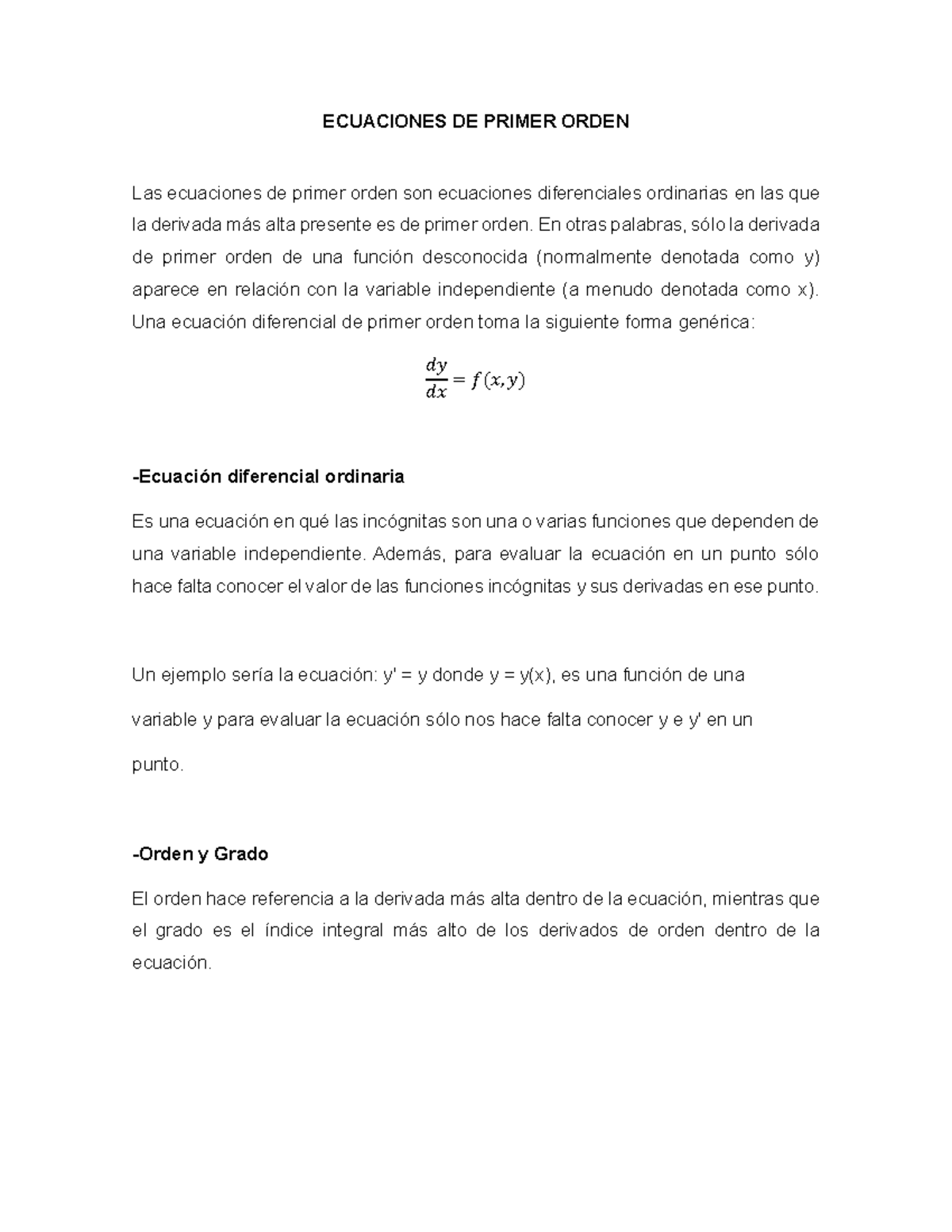 Ecuaciones DE Primer Orden - ECUACIONES DE PRIMER ORDEN Las ecuaciones ...