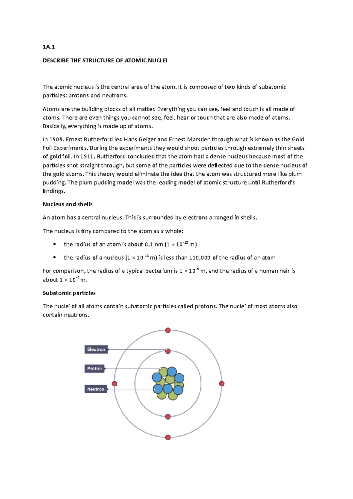 Ionising Radiation - Work - 1A. DESCRIBE THE STRUCTURE OF ATOMIC NUCLEI ...