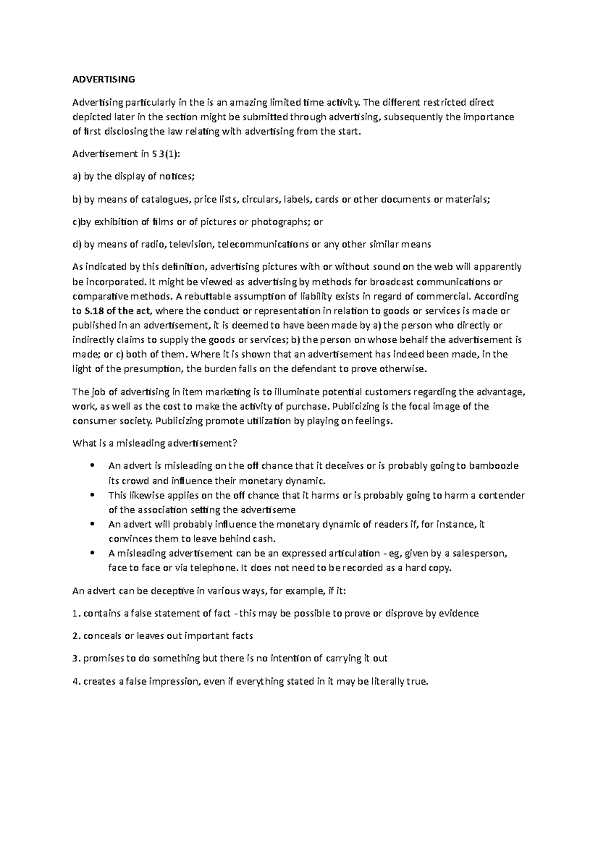 Unfair Trade Practices for reference - ADVERTISING Advertising ...