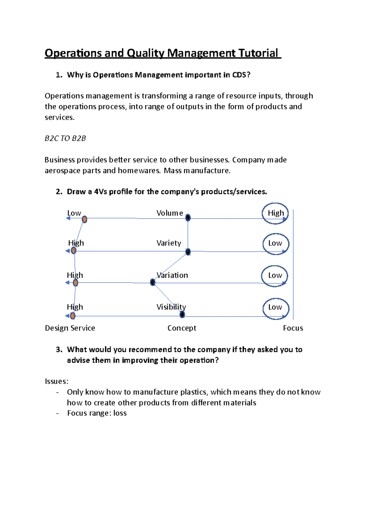 Oand QM Tutorial week 2 - quality and management - Operations and ...