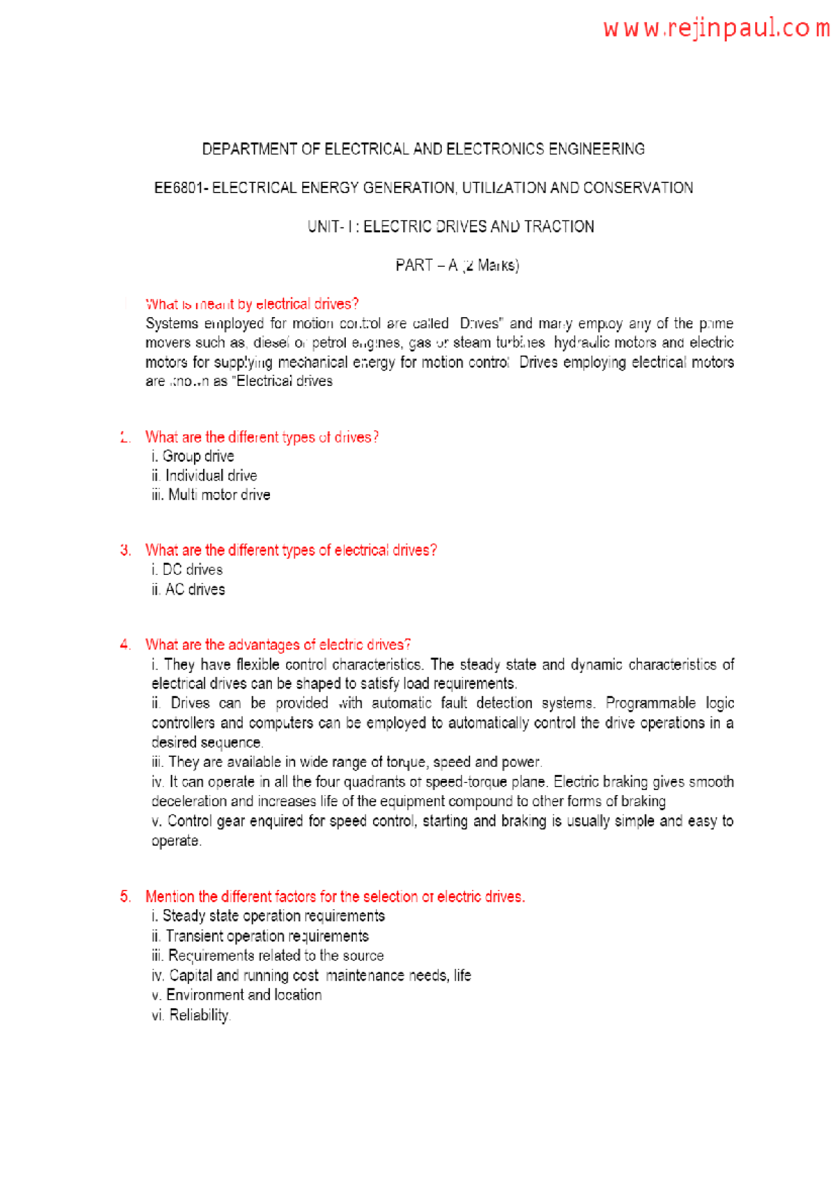 Ee6801 eeguc even qb - Question Bank - Electrical Engineering and Control System - Studocu