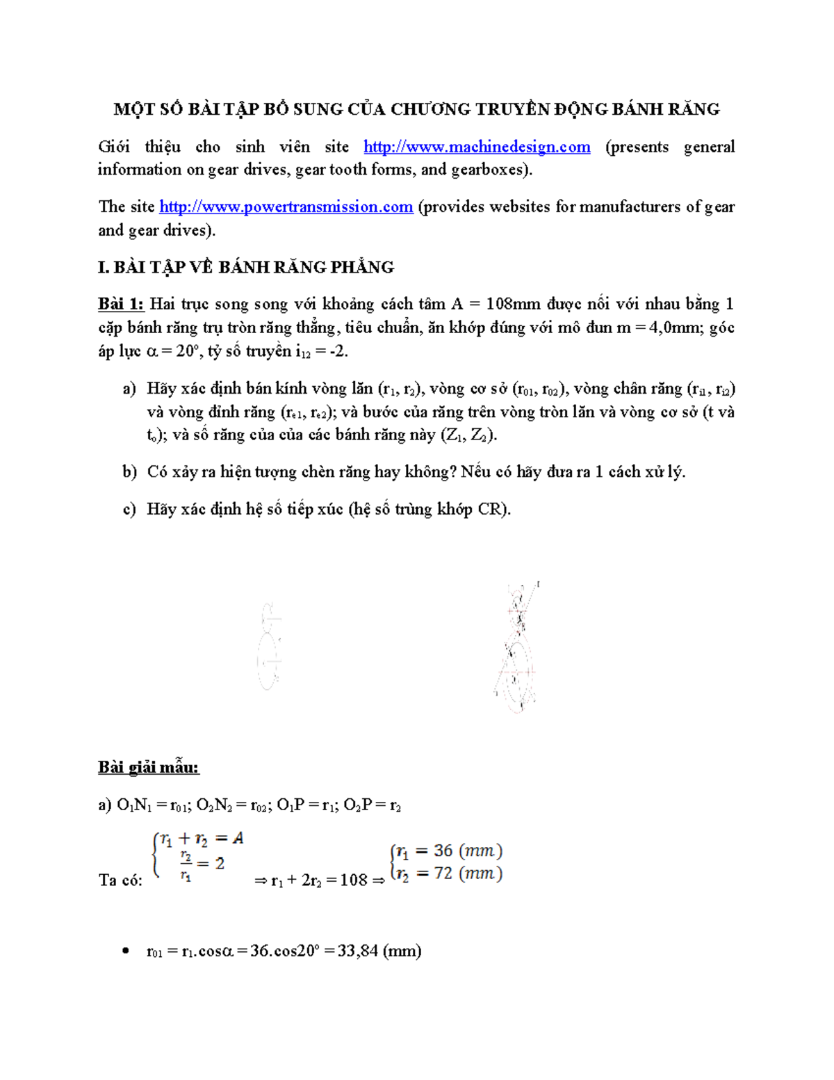 Bai tap truyen dong banh rang - MỘT SỐ BÀI TẬP BỔ SUNG CỦA CHƯƠNG ...