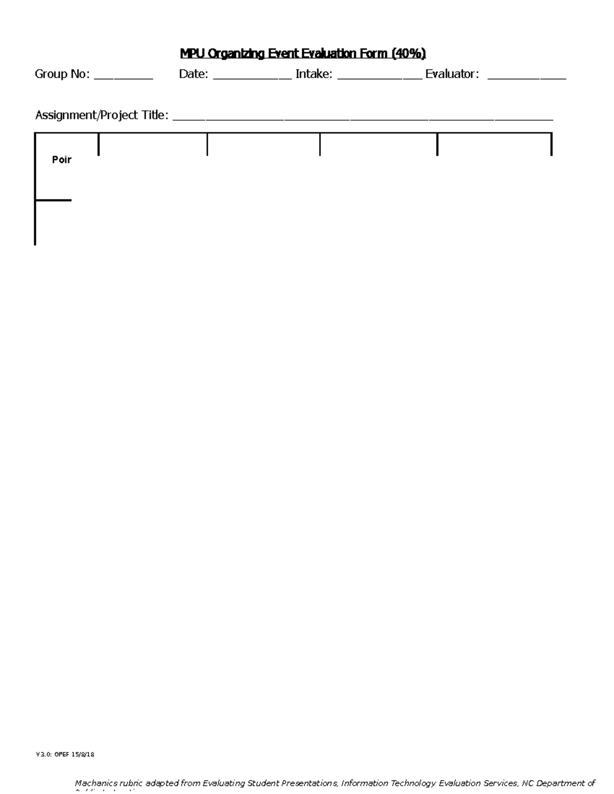 EET Event organizing form - V3: GPEF 15/8/ Points 1-5 6-10 11-15 Marks ...