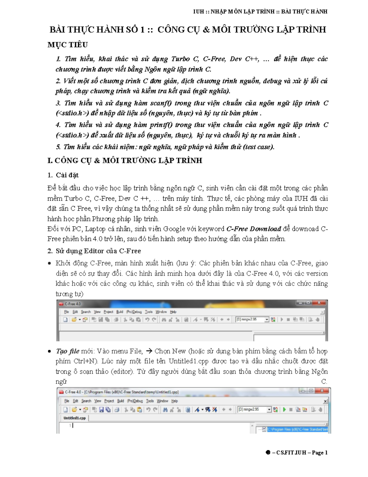 [nmlt][lab] [n01] tool-program - – CS.FIT – Page 1 BÀI THỰC HÀNH SỐ 1 :: CÔNG CỤ & MÔI TRƯỜNG ...