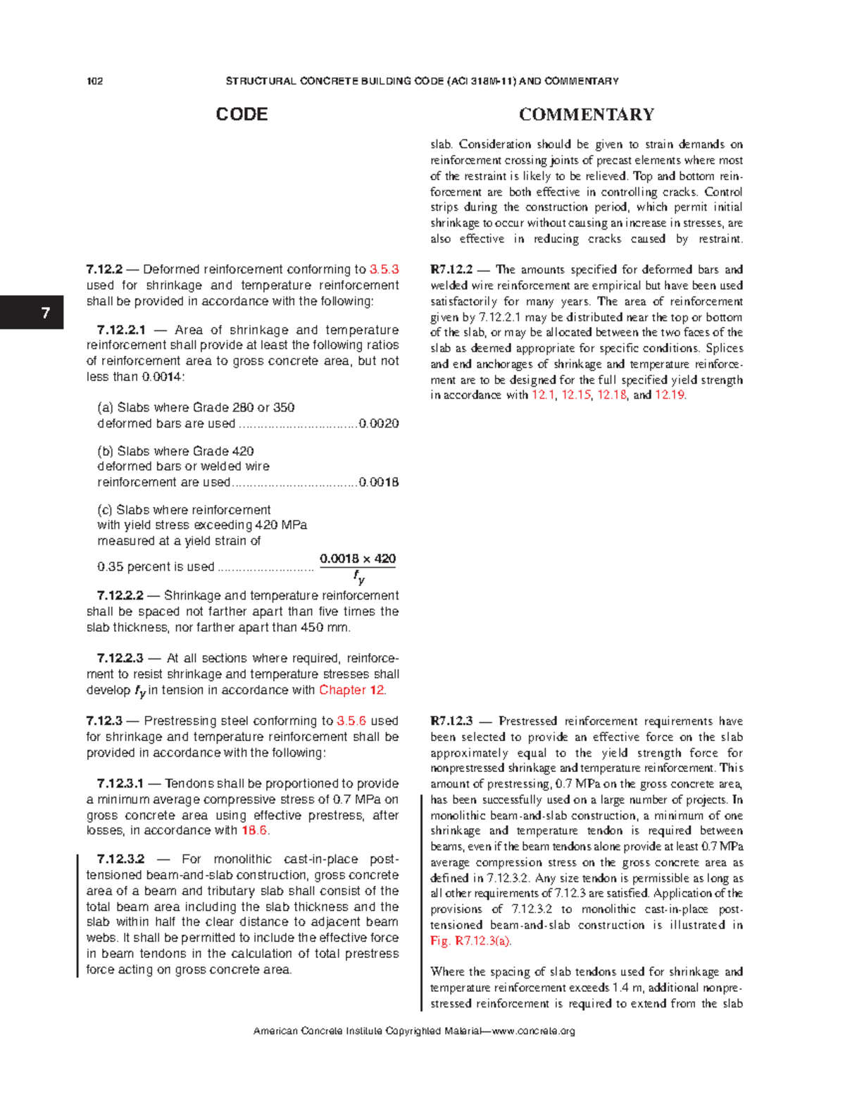 Tables Chapter 1 - CODE COMMENTARY 7 7.12 — Deformed reinforcement ...