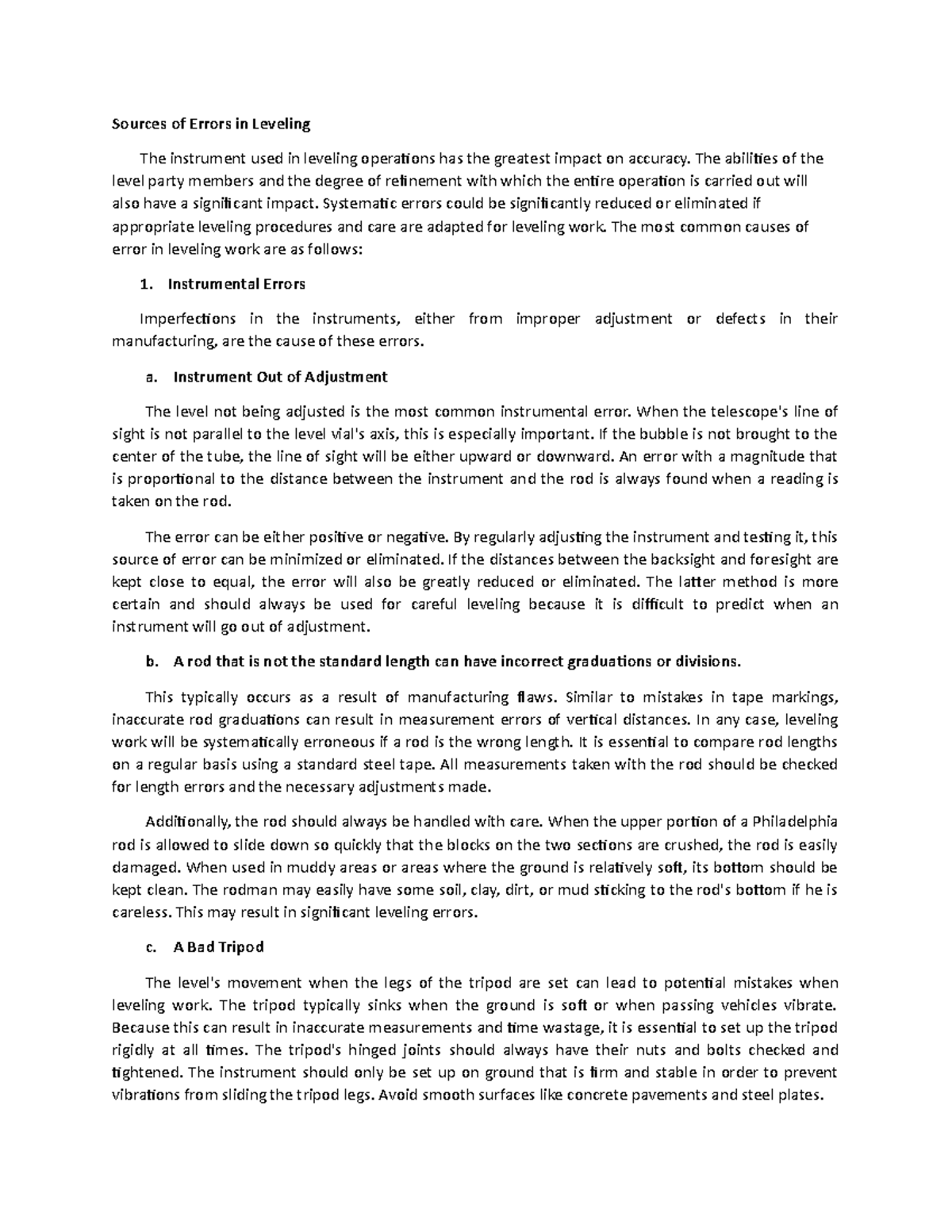 Intrumental and Personal Errors - Sources of Errors in Leveling The ...