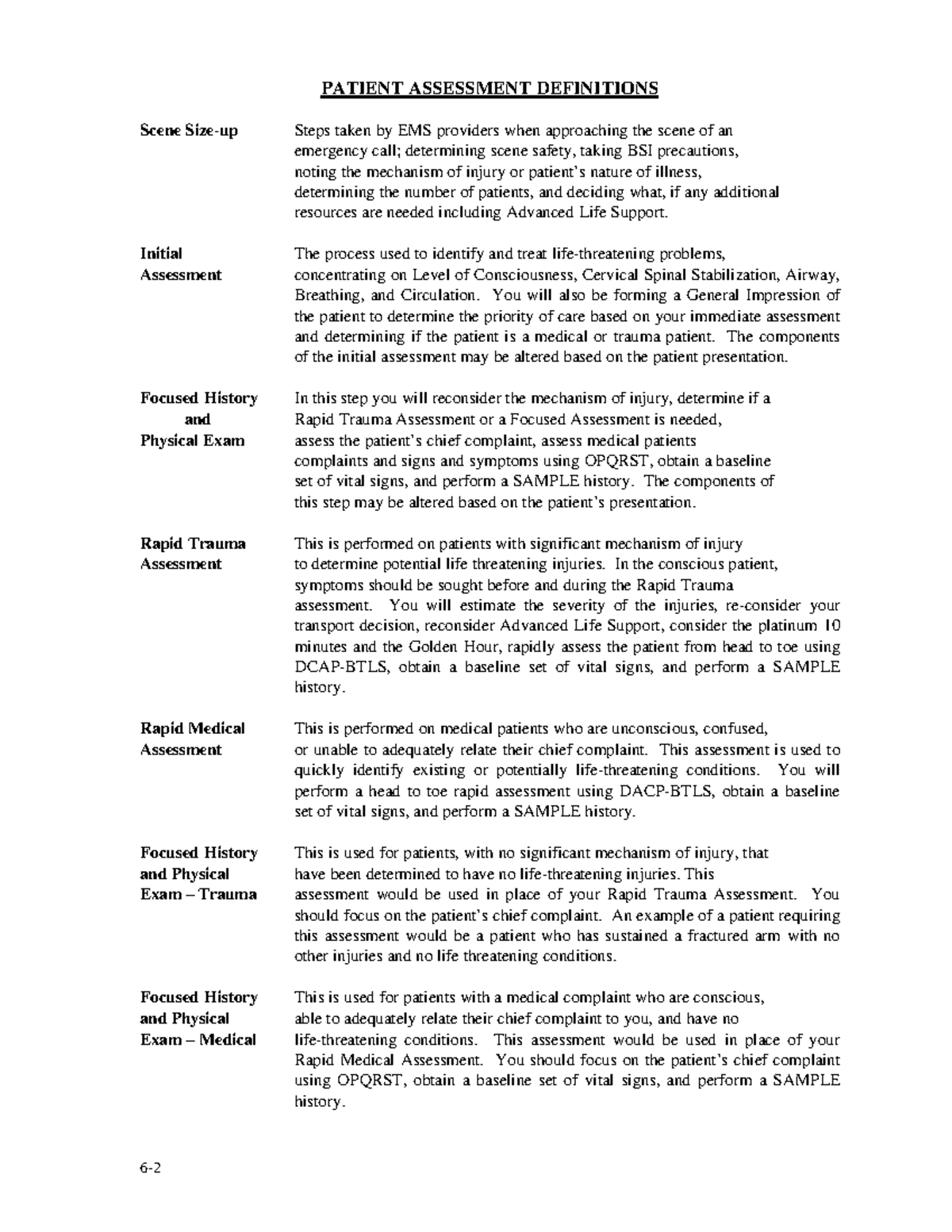 Srgpadefinitions - Lpn head to toe mnemonic - PATIENT ASSESSMENT ...