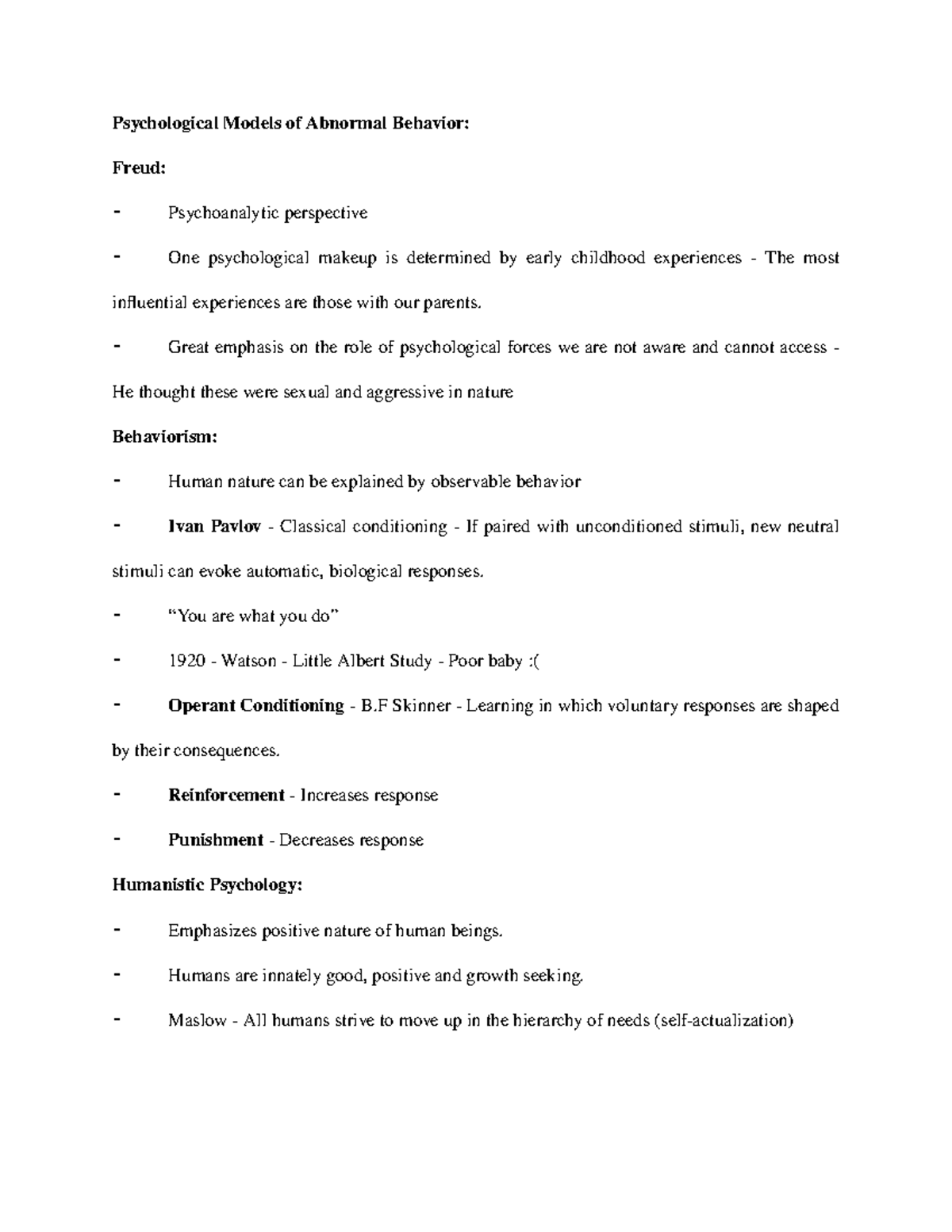 Psychological Models of Abnormal Behavior - Psychological Models of ...
