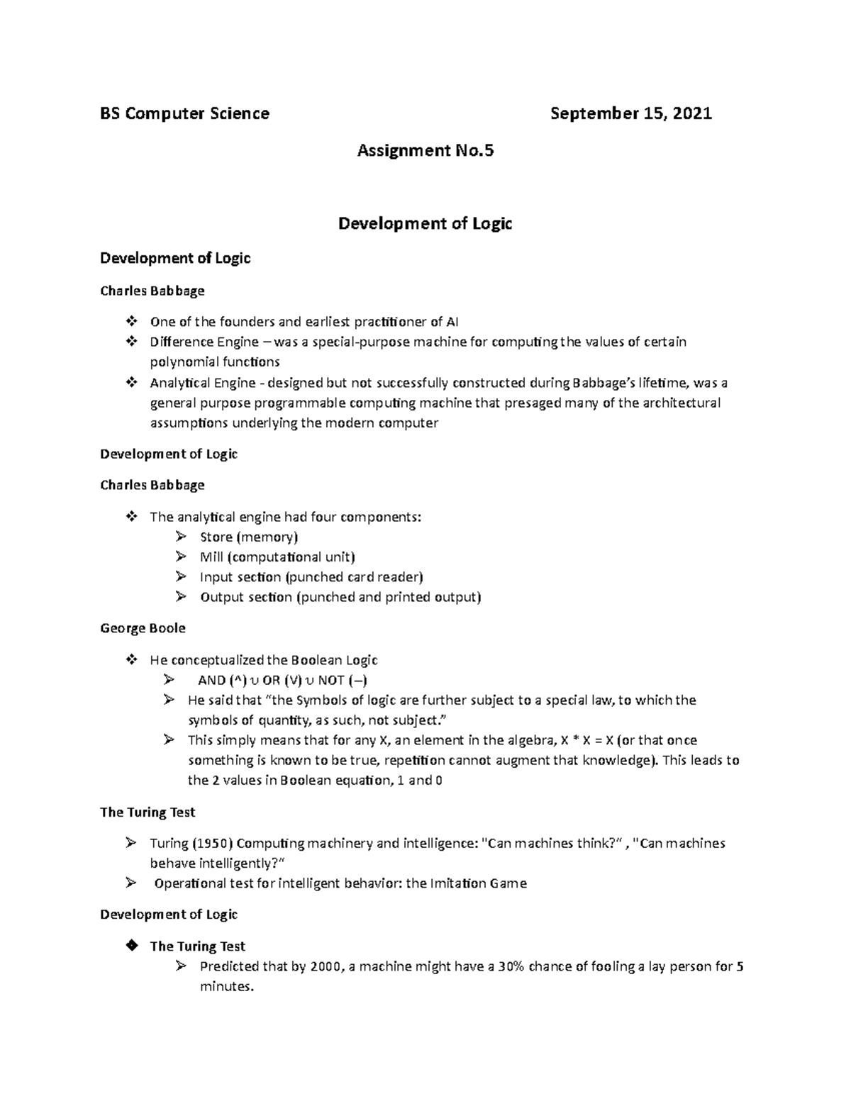 Development of Logic - BS in Computer Science - Studocu