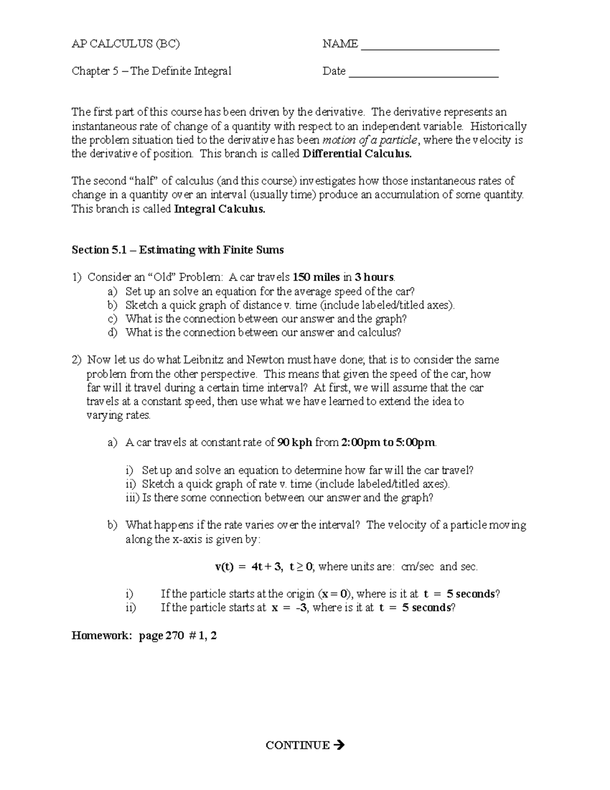 Chapter 5 - version 2 - AP CALCULUS (BC) NAME ...