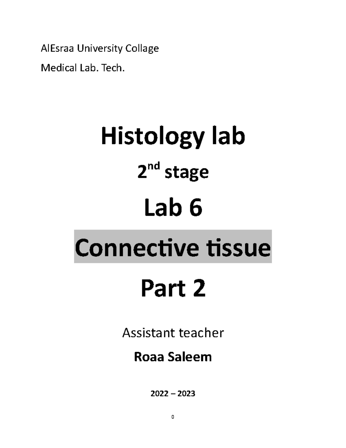 Connective tissue - Histology lab - AlEsraa University Collage Medical Lab. Tech. Histology lab ...