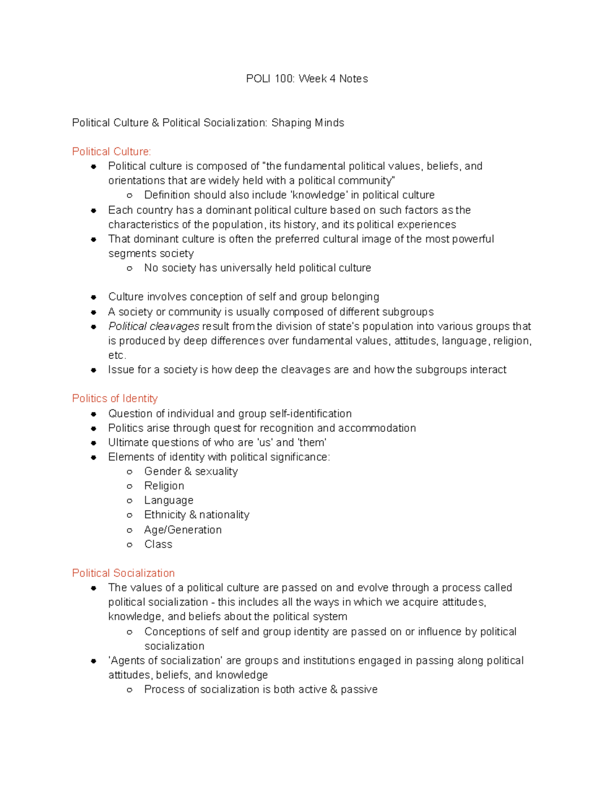 POLI 100 Week 4 Notes - POL 100 - SFU - Studocu