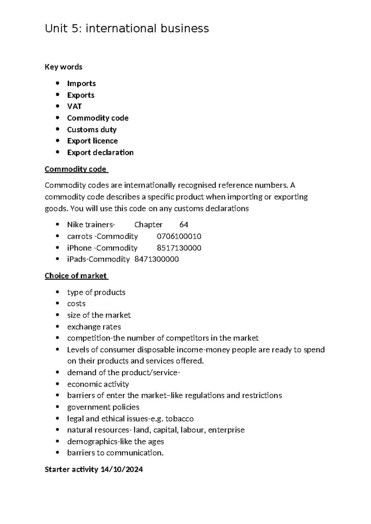 International business notes - Unit 5: international business Key words ...