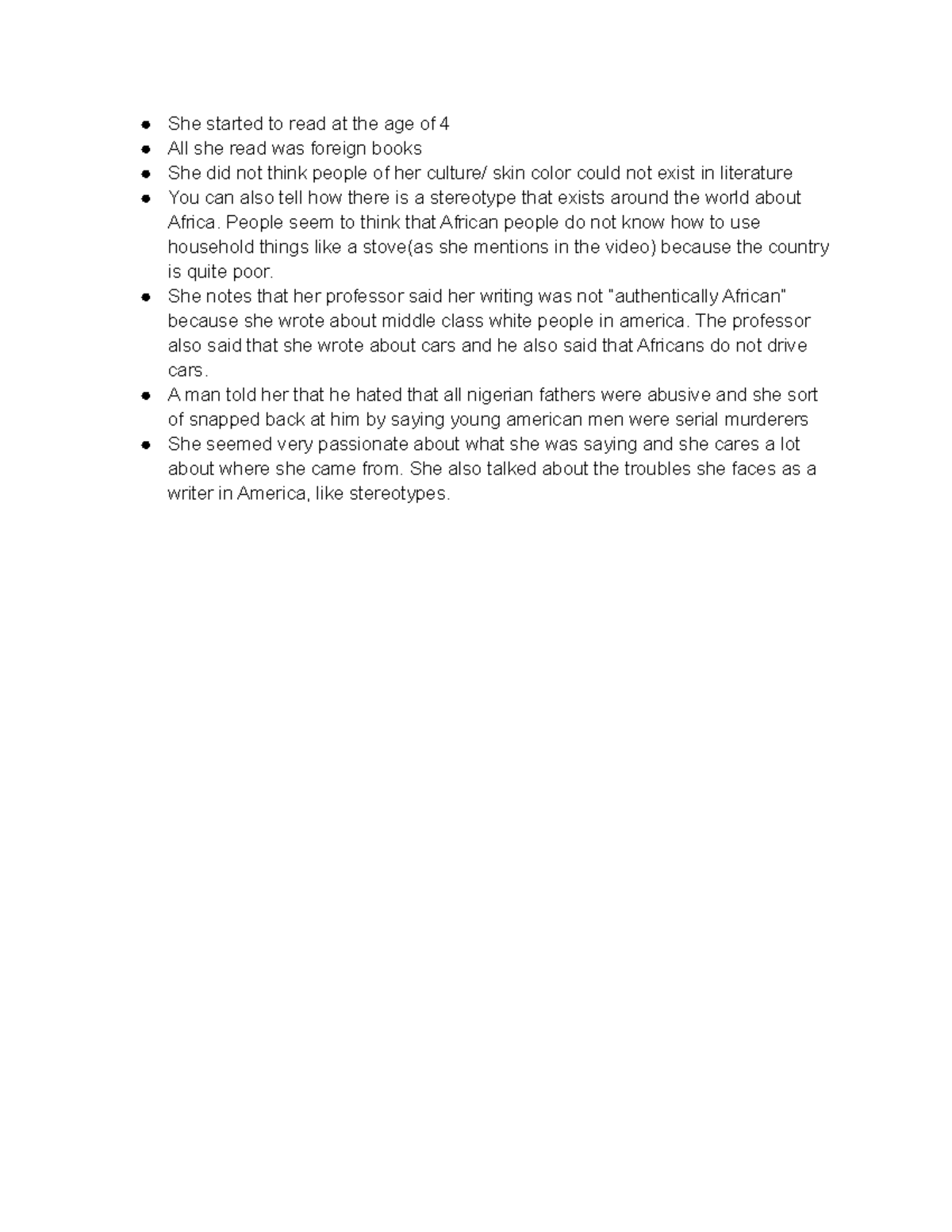 Danger of a single story - She started to read at the age of 4 All she ...