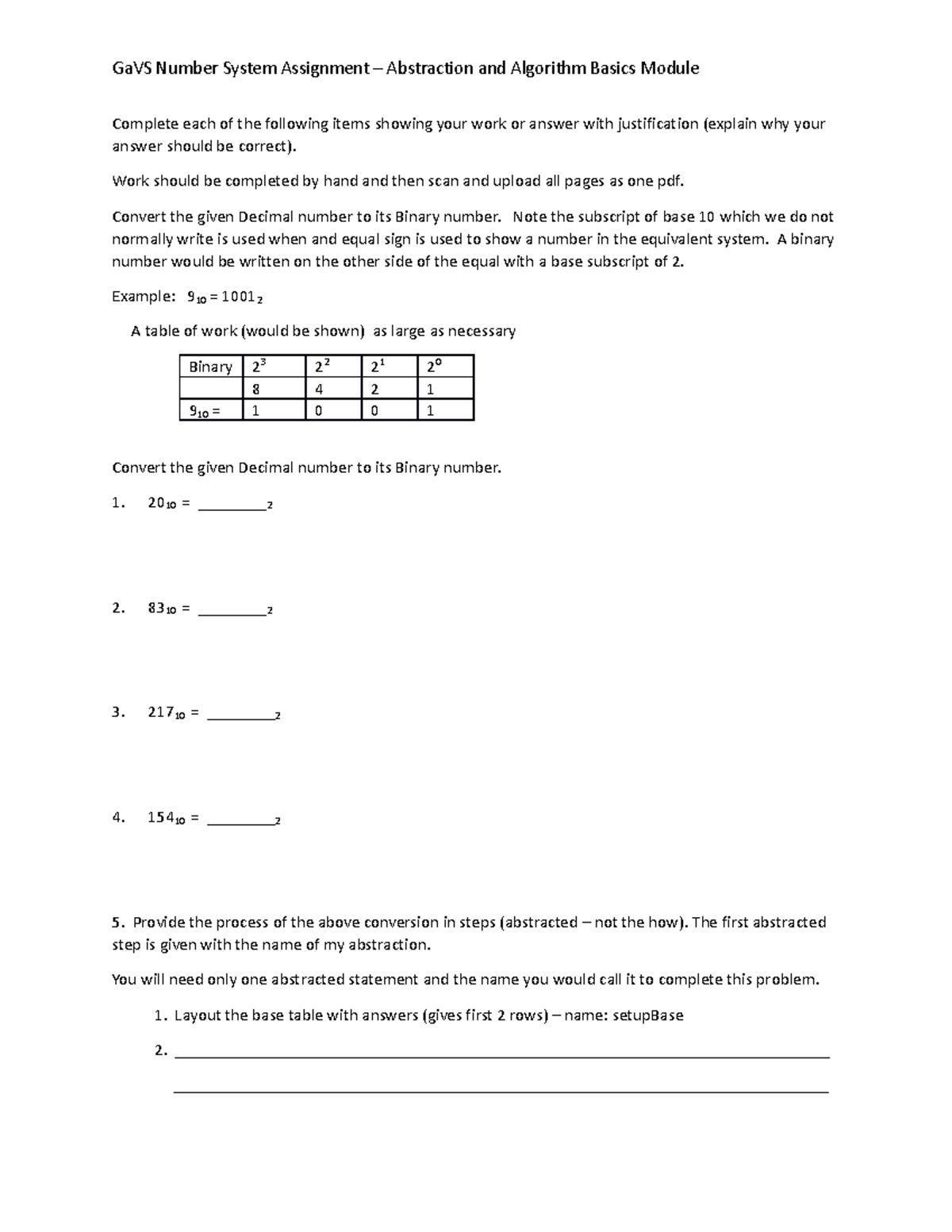 Abstractions Algorithms Number System Assignment - GaVS Number System Assignment – Abstraction ...