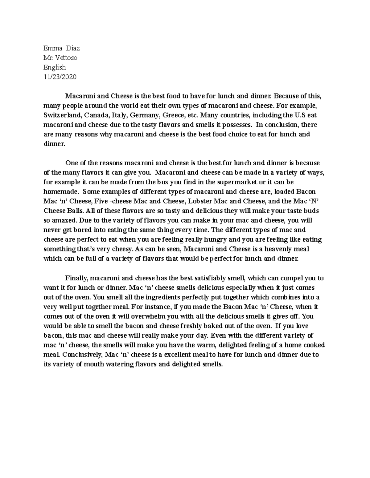 Copy of Emma Diaz - Jane Schaffer Example - Emma Diaz Mr. Vettoso ...