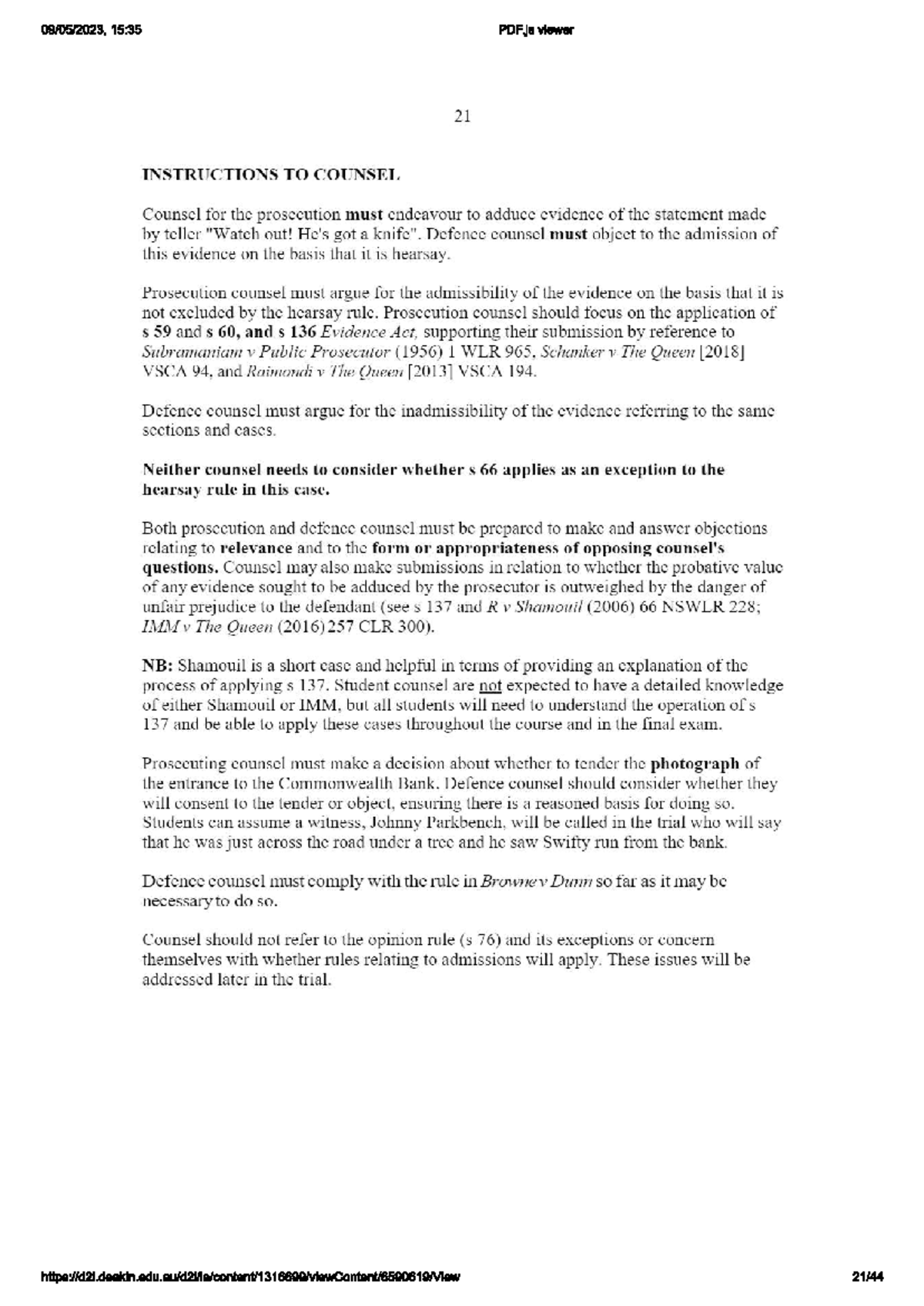 Dredd - a case analysis 2023 matierals - 15:35 PDF viewer 21 INSTRUCTIONS TO COUNSEL Counsel for ...