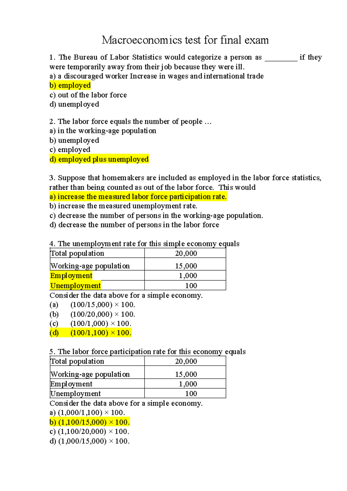 Final exam, macro - Macroeconomics test for final exam The Bureau of ...