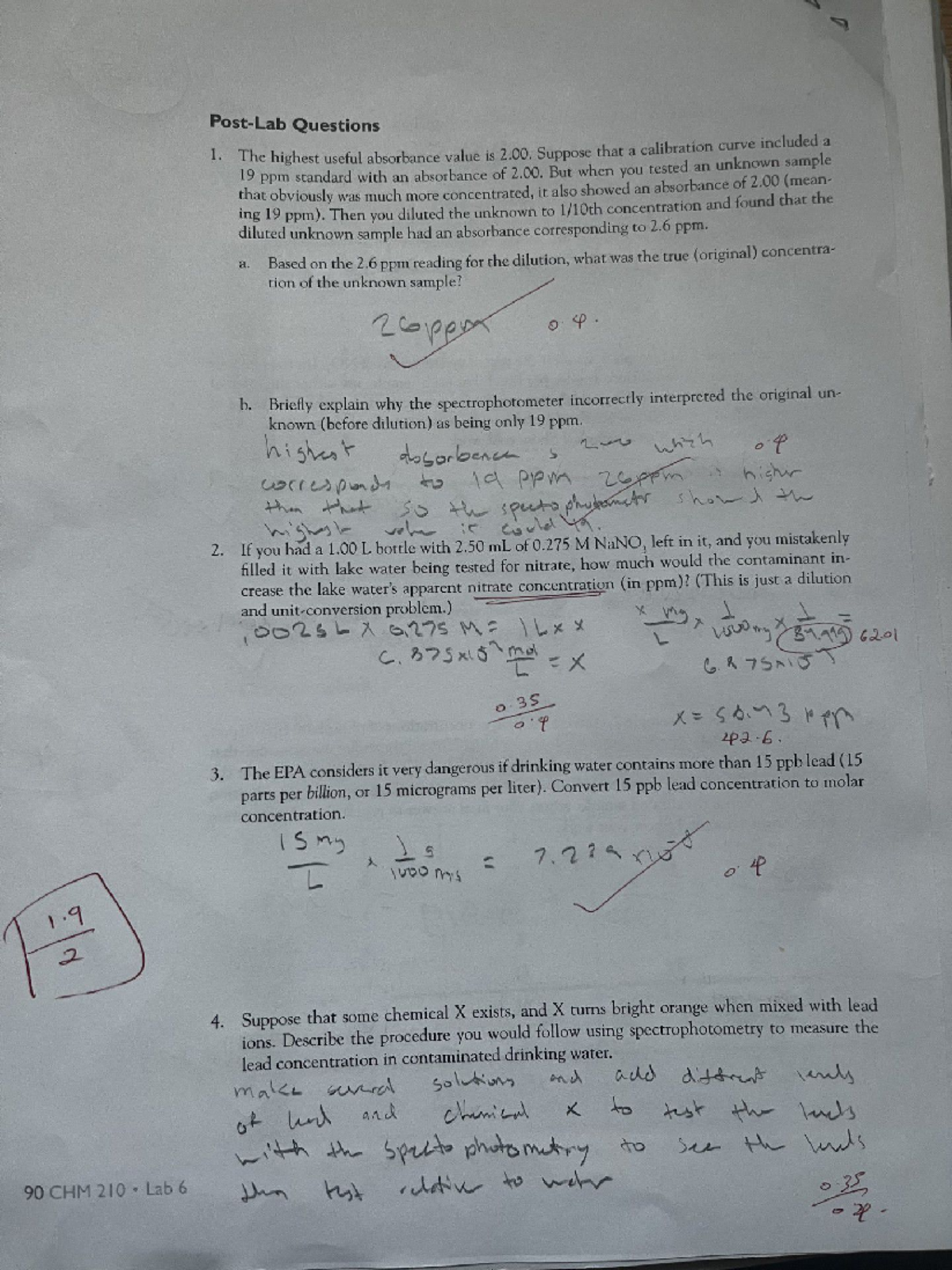 Lab 6 done and graded - CHM 210 - Studocu
