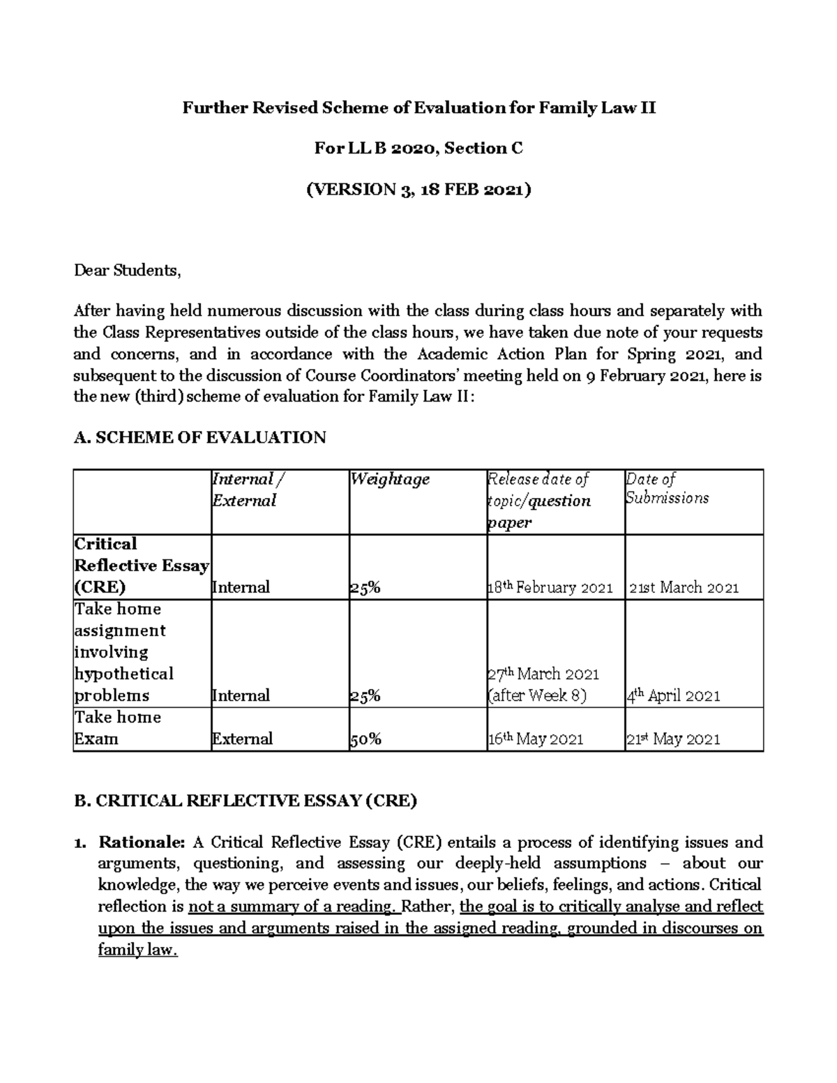 Revised Scheme of evaluation - SCHEME OF EVALUATION B. CRITICAL ...