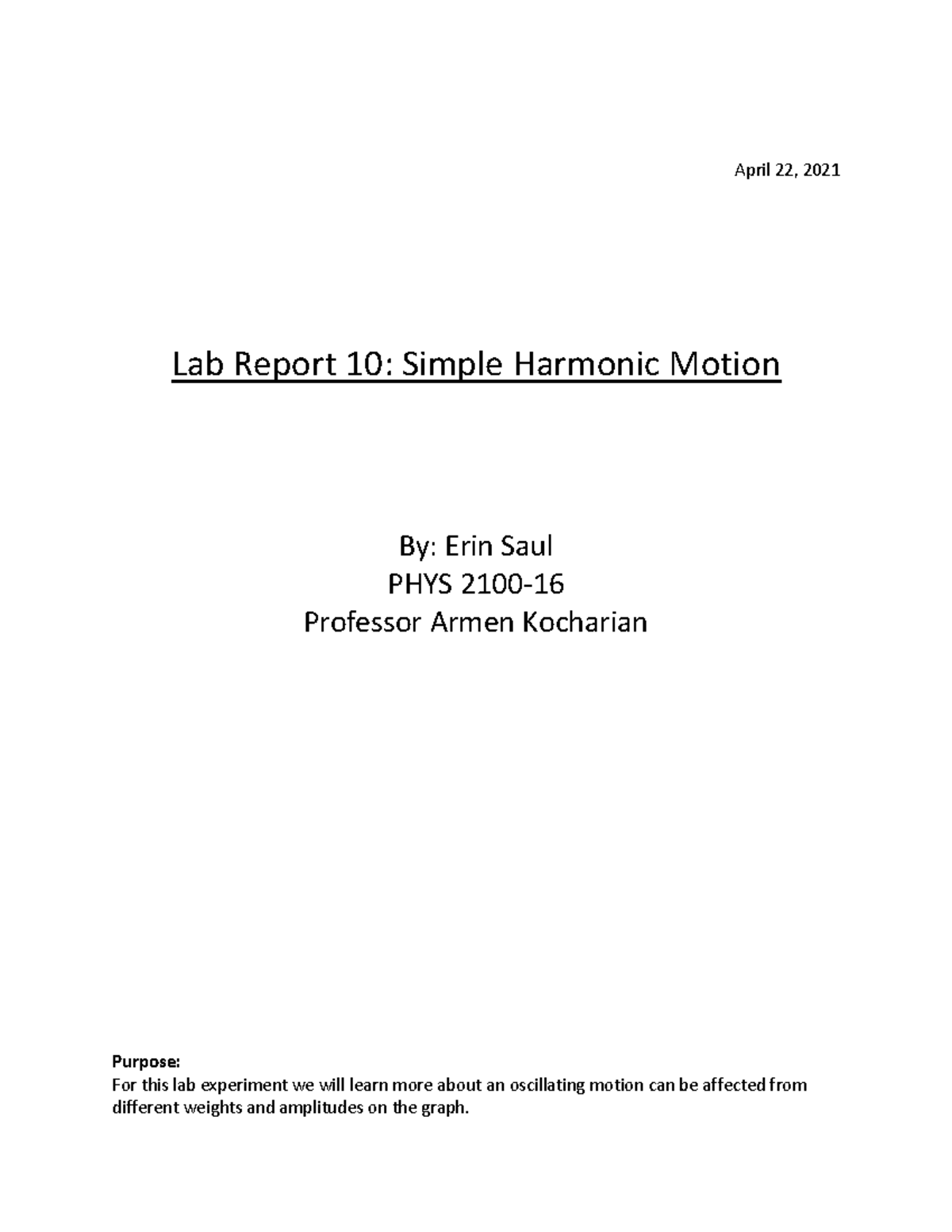 Physics lab 10 - Lab 10 - PHYS 1200 - Cal State LA - Studocu