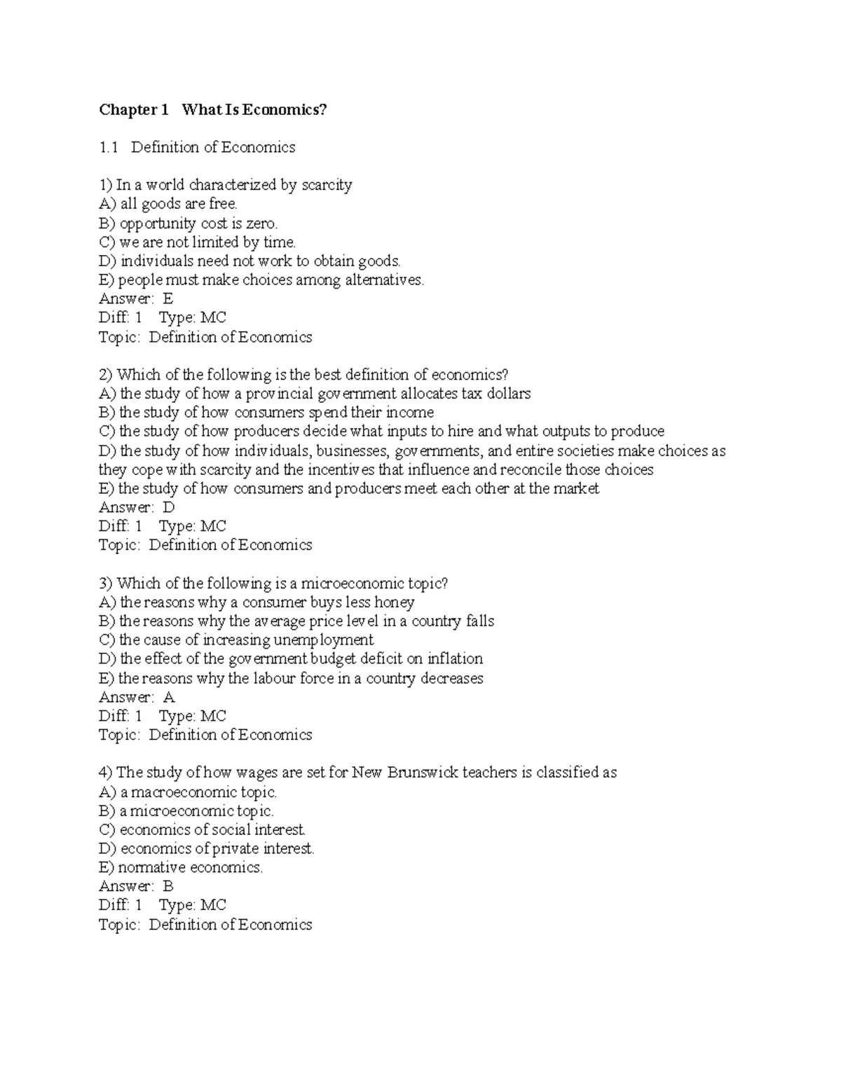 Economics - Chapter 1 What Is Economics? 1 Definition of Economics In a ...