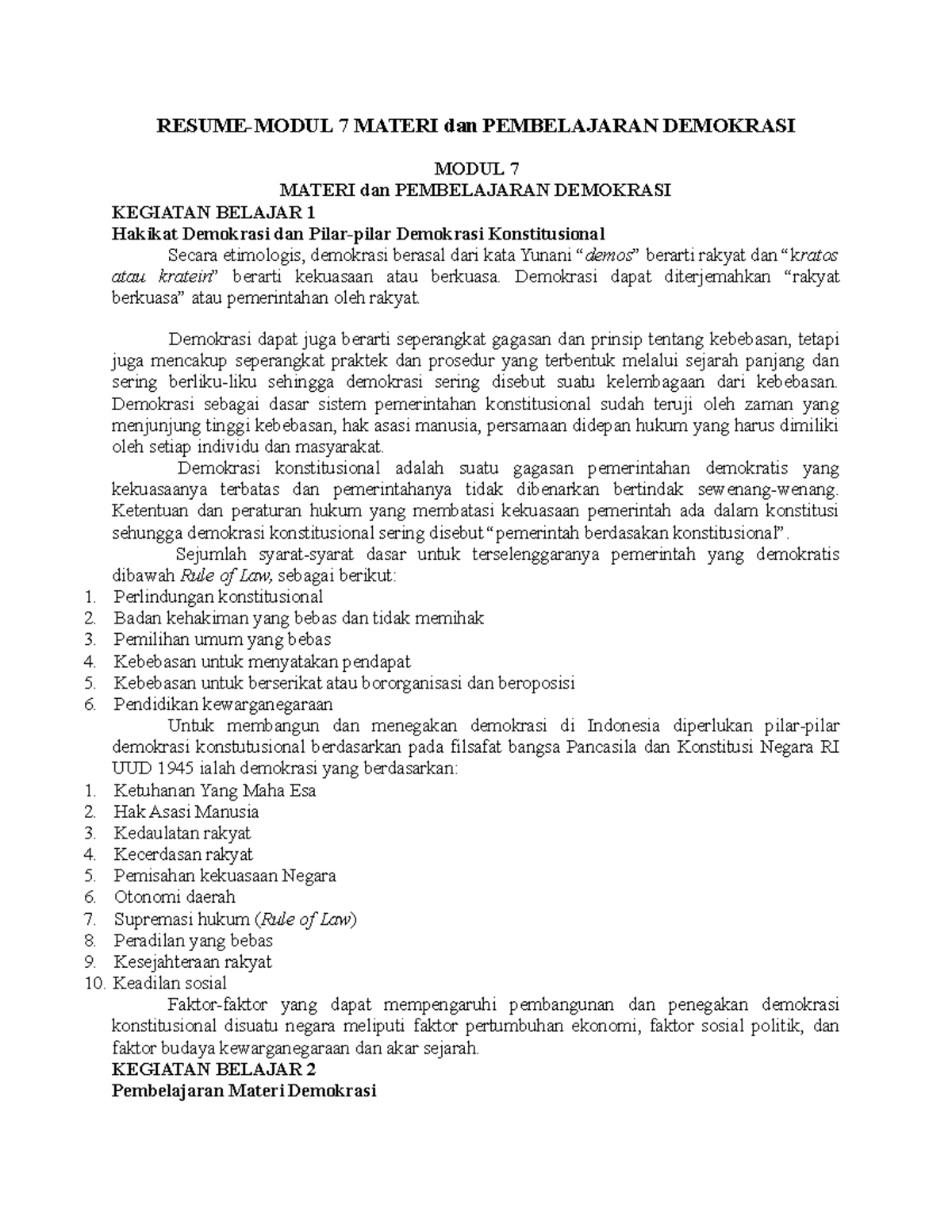 Resume Modul 7-9 - RESUME-MODUL 7 MATERI dan PEMBELAJARAN DEMOKRASI ...