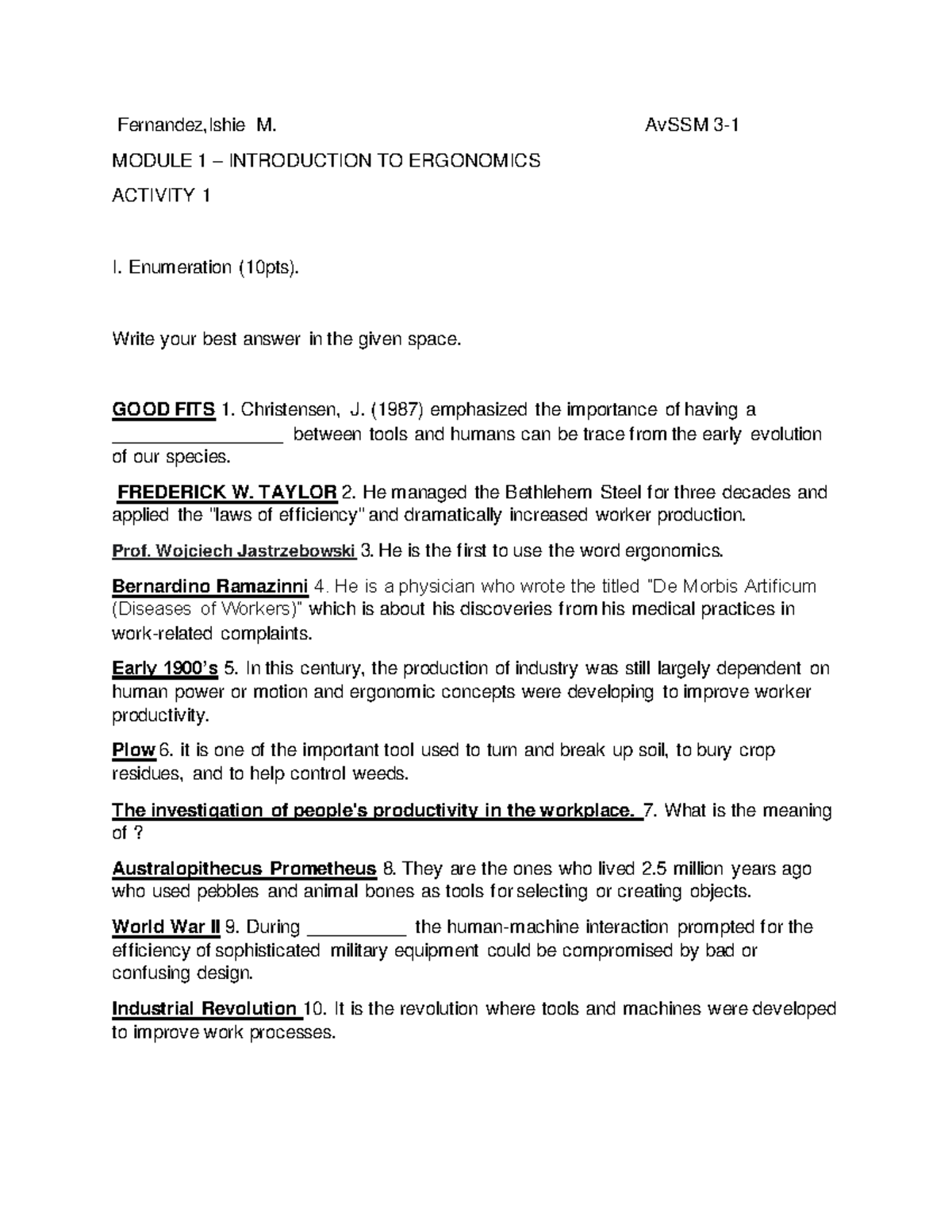 Fernandez Ishie Ergo Module-1 - Fernandez,Ishie M. AvSSM 3- MODULE 1 – INTRODUCTION TO ...