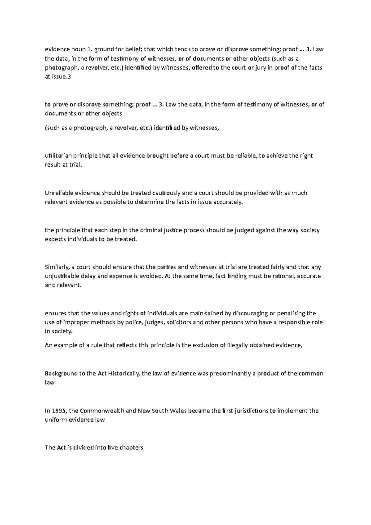 Chapter 1 Notes - Introduction - evidence noun 1. ground for belief ...