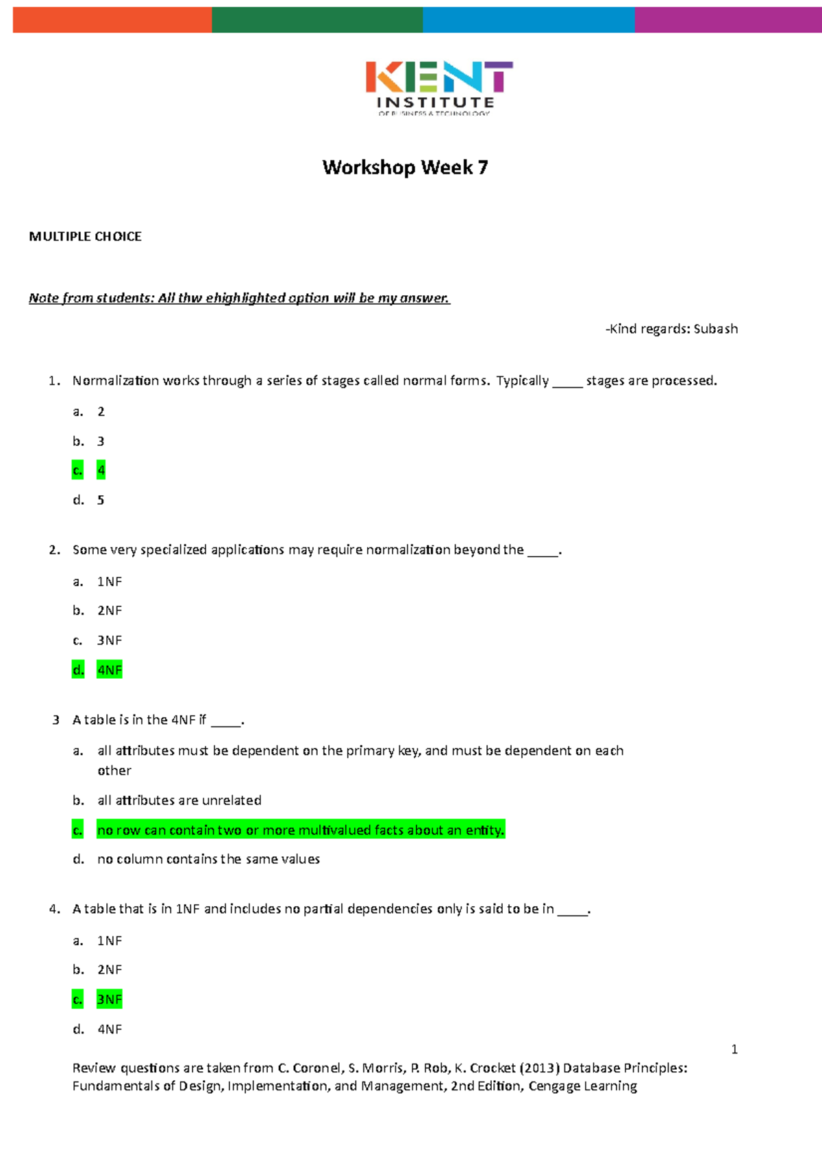 DBFN212-Workshop - Week 7 - T1 - 2023 - Workshop Week 7 MULTIPLE CHOICE ...