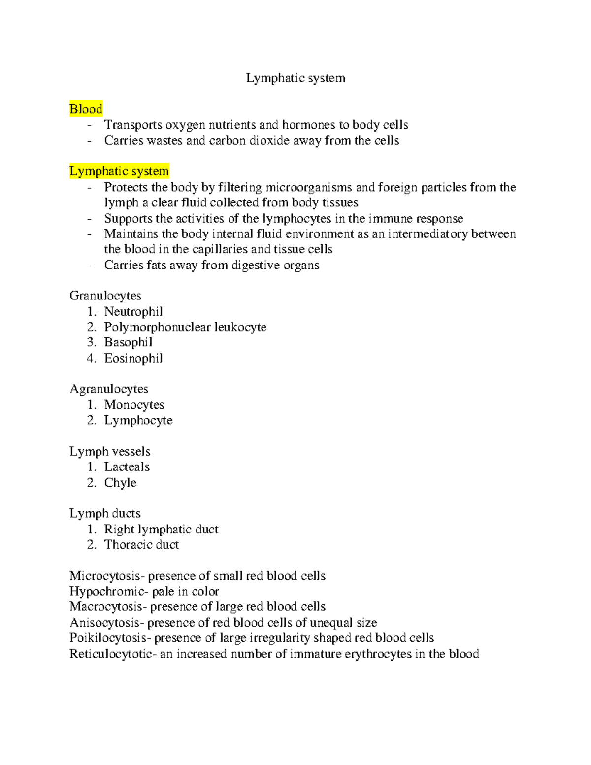 Lymphatic system - Medical Terminology - Lymphatic system Blood ...