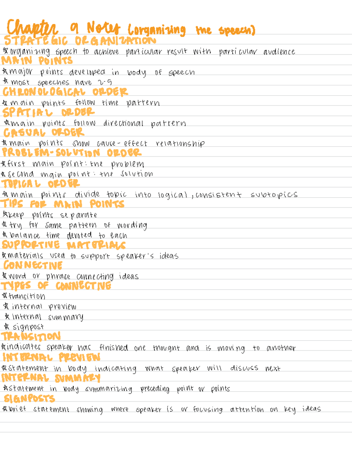 Chapter 9 Notes - Chapter 9 Notes l organizing the speech ) STRATEGIC ...