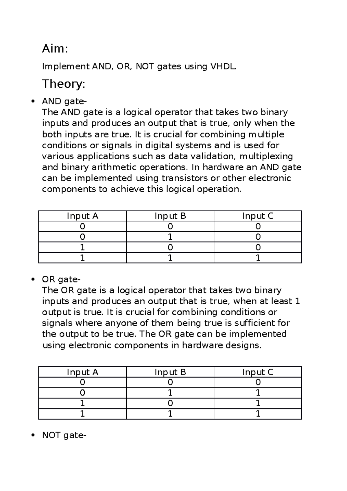 Exp 1 - vhdl - Aim: Implement AND, OR, NOT gates using VHDL. Theory ...