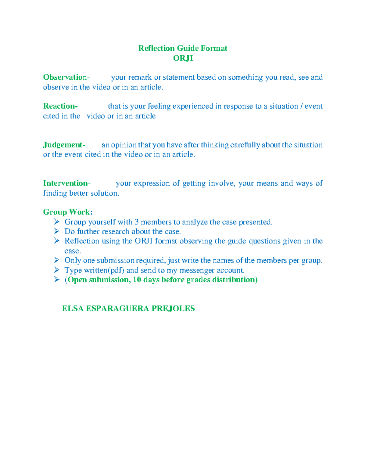 Reflection Guide SHS - Hahaha - Reflection Guide Format ORJI Observatio ...