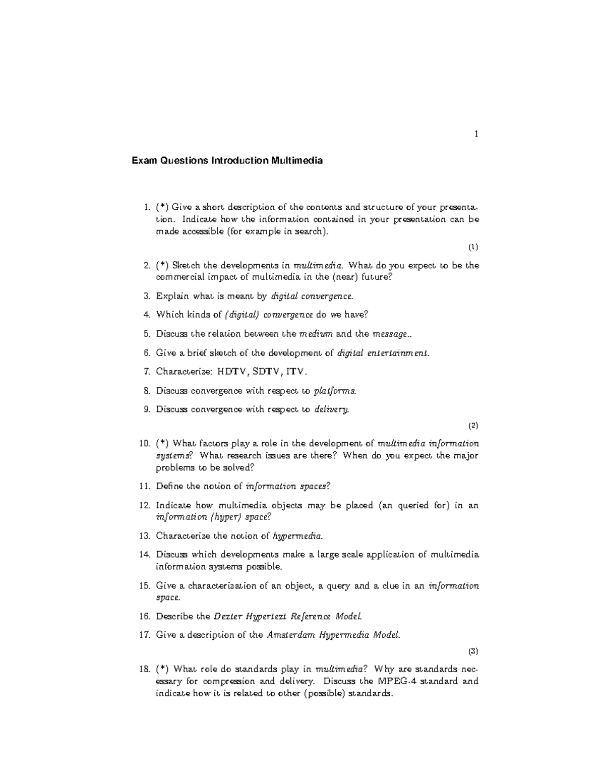 @text-exam - Exam tests - 1 Exam Questions Introduction Multimedia 1 ...