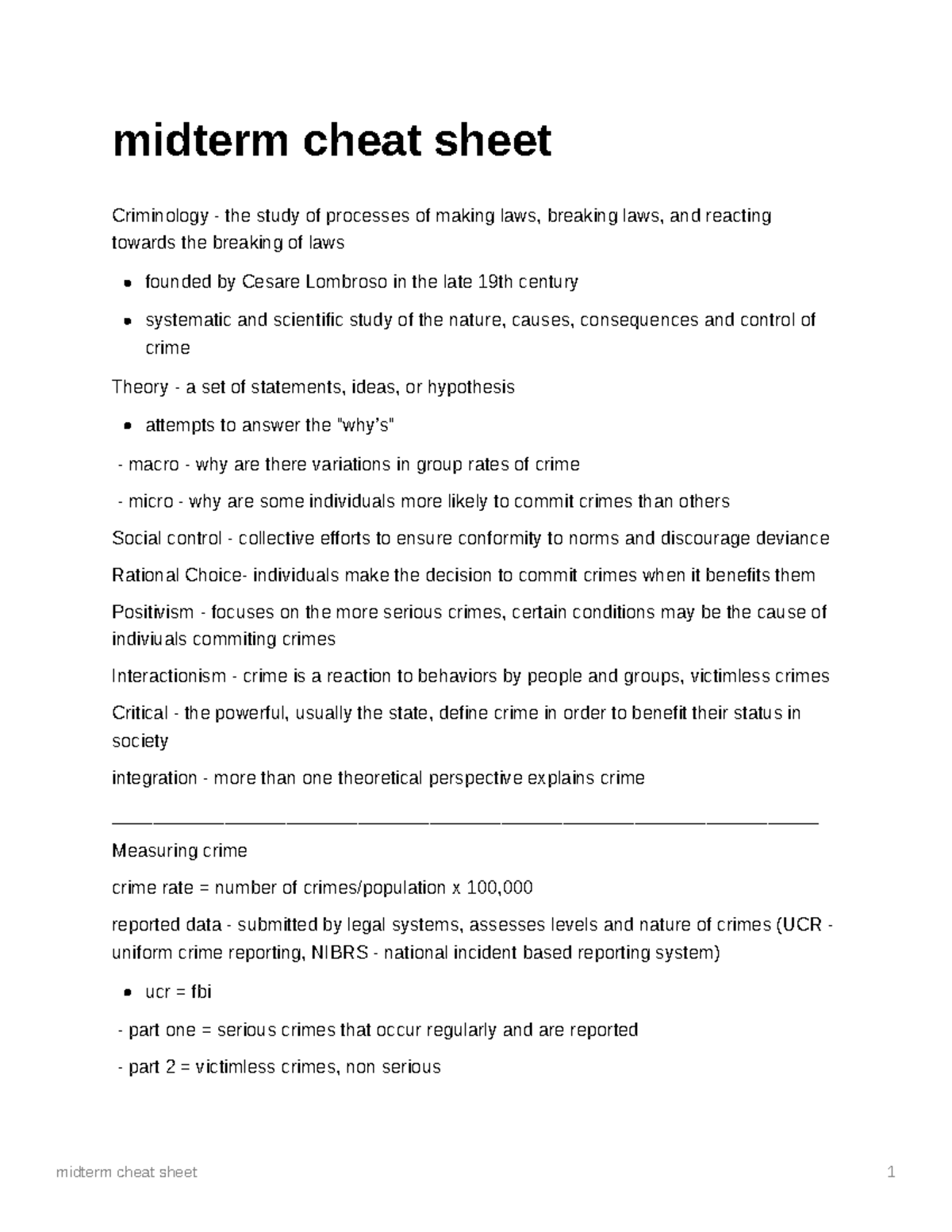Midterm cheat sheet - Lecture and Class notes from the first half of ...
