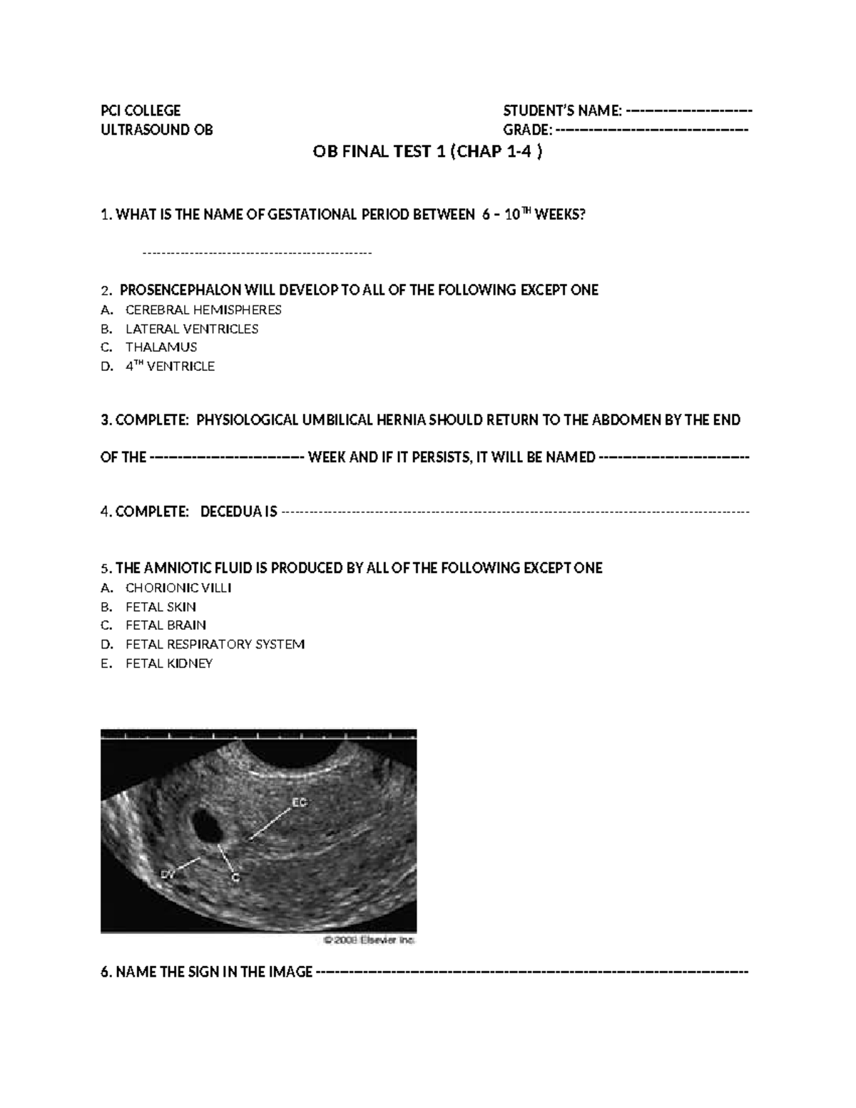 OB Final TEST 1 CH1-4 - Study questions - PCI COLLEGE STUDENT’S NAME ...