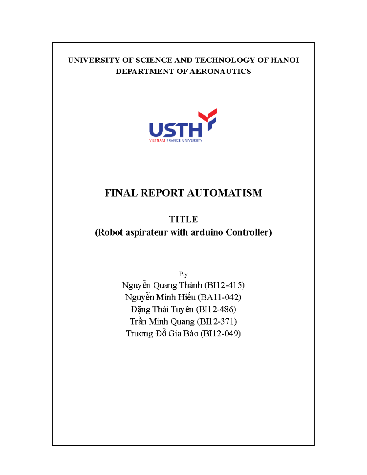 Final report guideline template - UNIVERSITY OF SCIENCE AND TECHNOLOGY ...