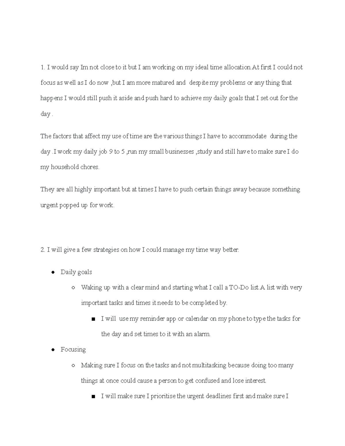 Unit 7 Reflection Topic Time Management - I would say Im not close to ...