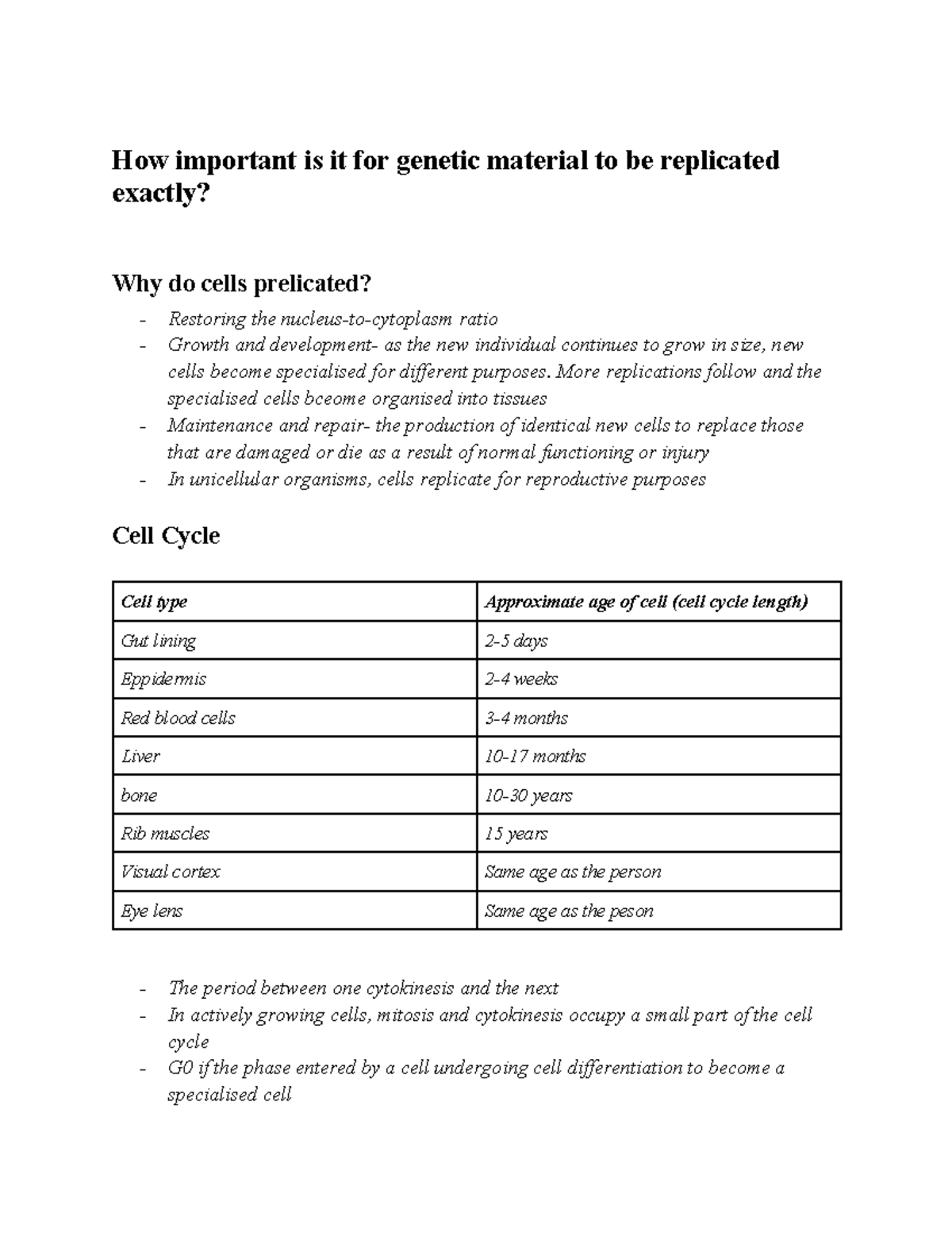 Bio lesson 4- Genetic replication - How important is it for genetic ...