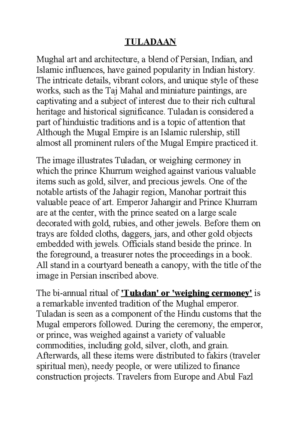 Write-up on Mughal painting - TULADAAN Mughal art and architecture, a ...