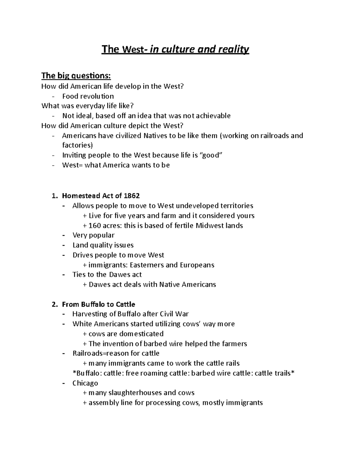 The West 6:22 - lecture notes - The West- in culture and reality The ...