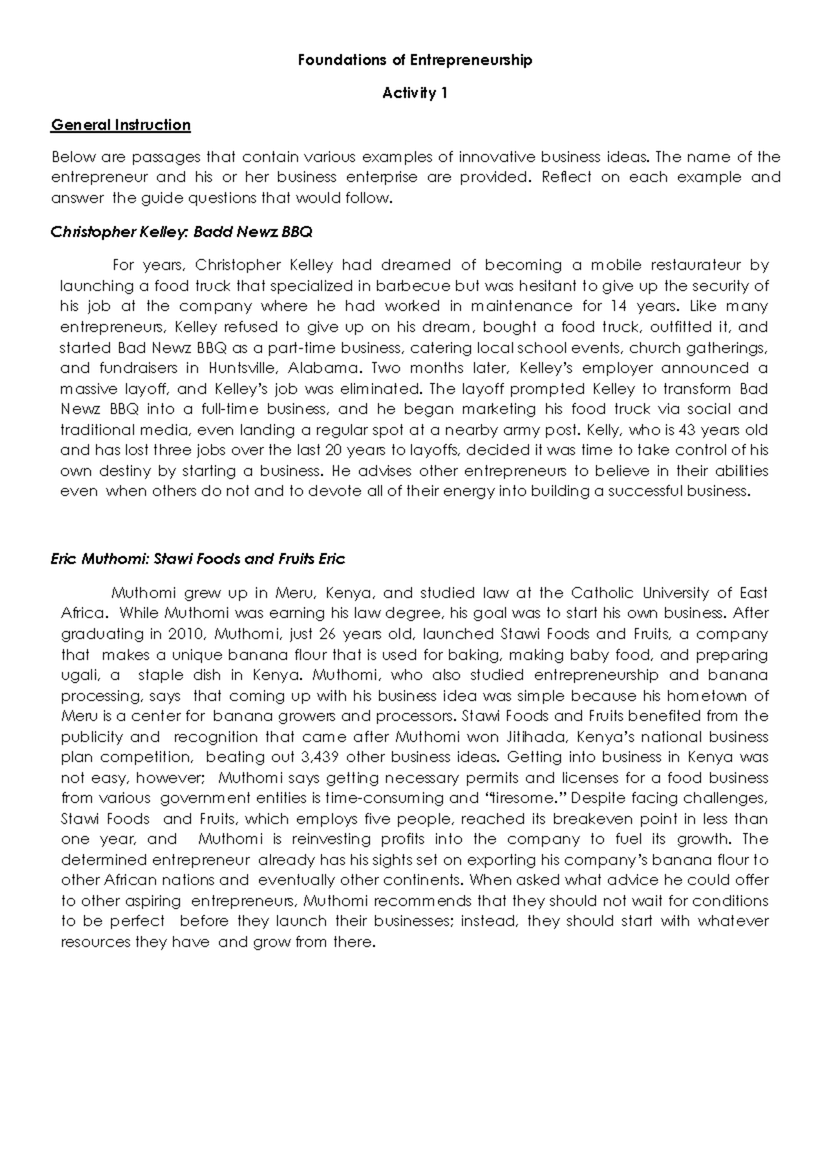 Foundations of Entrepreneurship - Foundations of Entrepreneurship ...