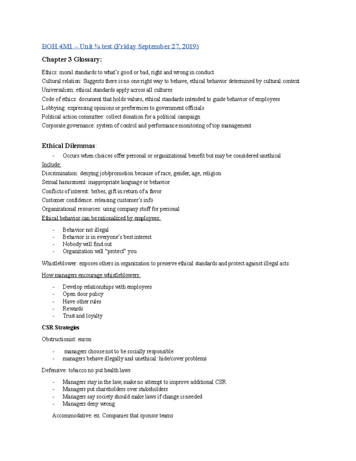 BOH 4M1 - Business ana - BOH 4M1 – Unit ¾ test (Friday September 27 ...