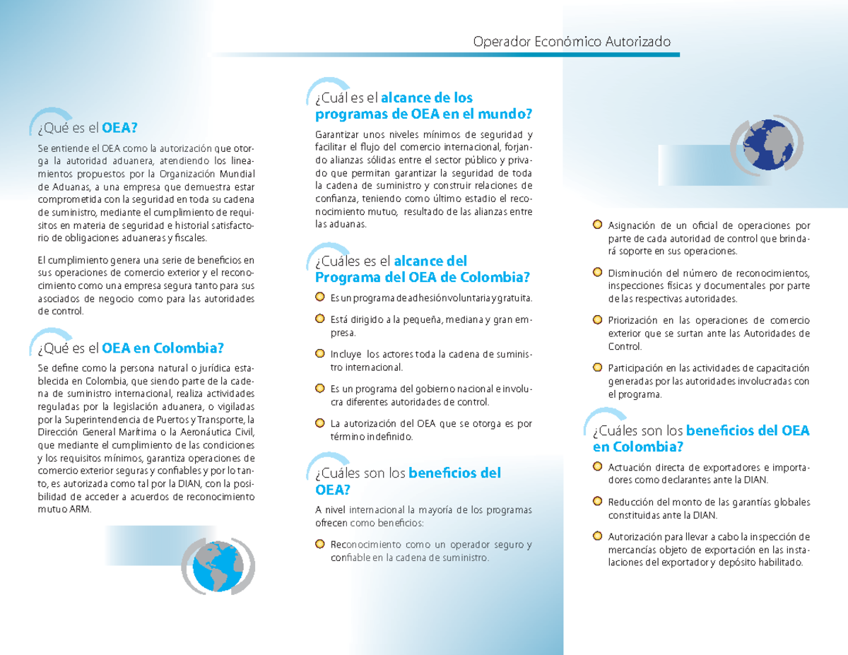 Plegable Operador Económico Autorizado - ¿Qué es el OEA? Se entiende el ...