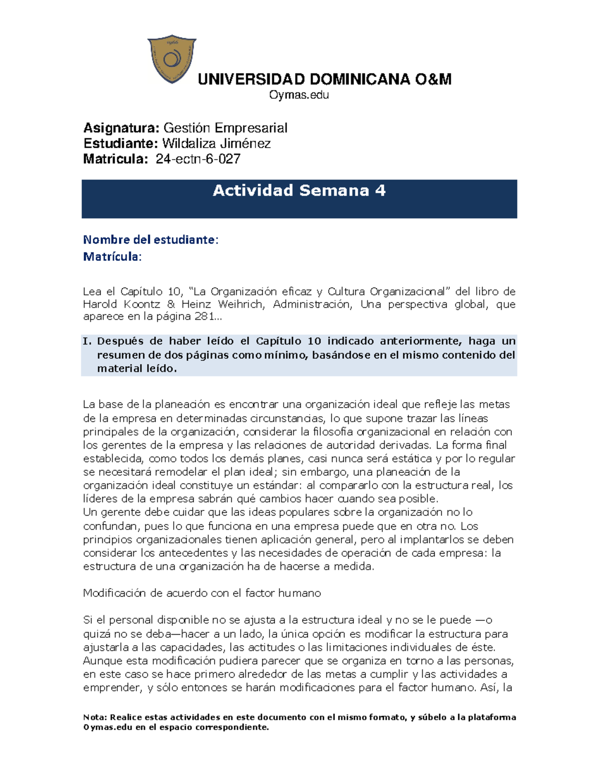 Actividad Semana 4 Gestión Empresarial - Oymas Asignatura: Gestión ...