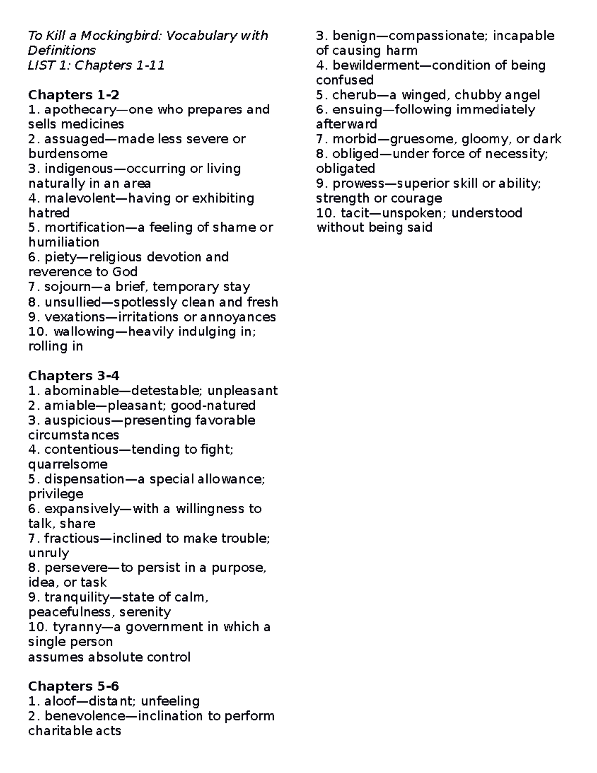 13-14 Defined Vocabulary Words - To Kill a Mockingbird: Vocabulary with ...