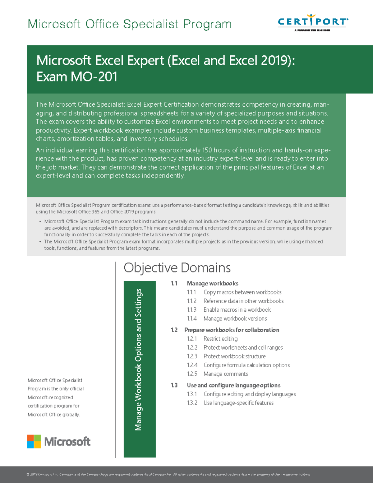 MOS OD Excel Expert 0719 - © 2019 Certiport, Inc. Certiport and the ...
